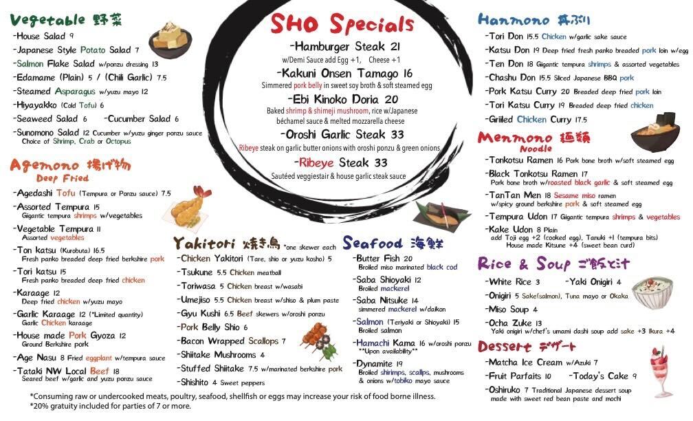 Menu New – SHO Japanese Restaurant